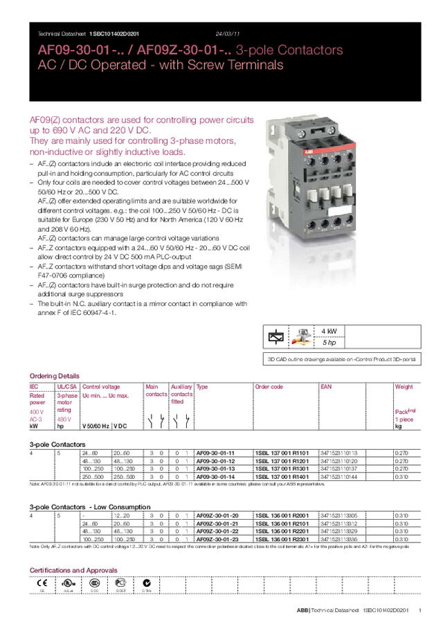 ABB 3 Pole Contactors: Technical Datasheet - Voltimum AU