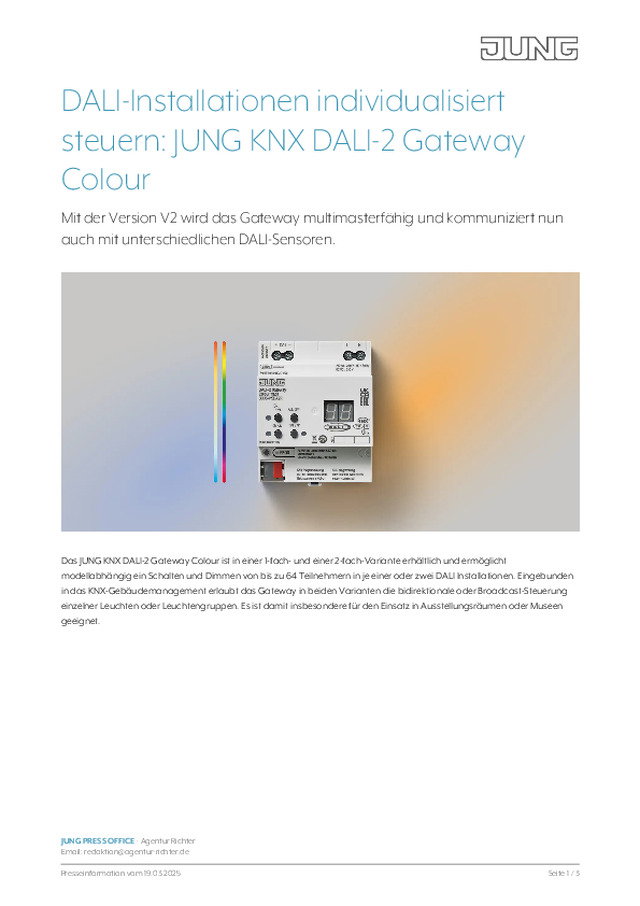 DALI-Installationen individualisiert steuern: JUNG KNX DALI-2 Gateway ...