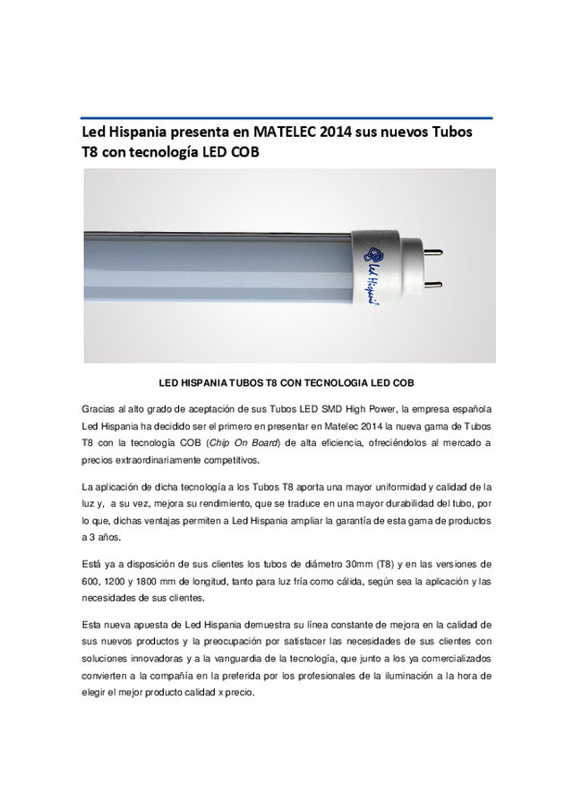 Nuevos Tubos T8 con tecnología LED COB - Voltimum ES