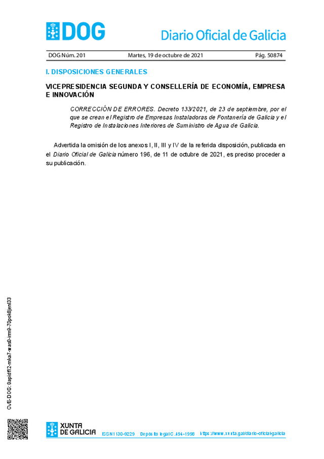 Se crea y regula en Galicia, el Registro de Empresas Instaladoras de Fontanería de Galicia y el ...