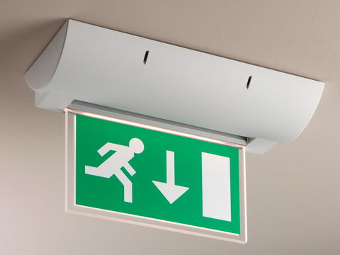 Versatile exit sign can be mounted on walls or ceilings - Voltimum IE
