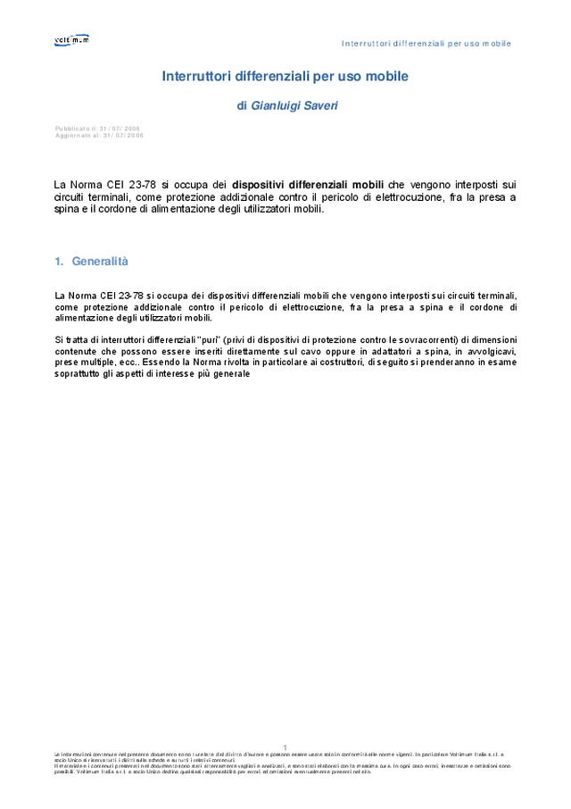 Interruttori differenziali per uso mobile - Voltimum IT